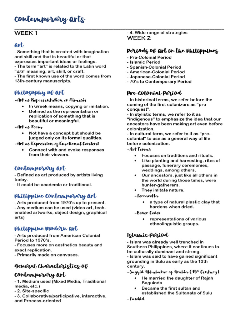 Grade 12 Contemporary Arts Reviewer - 1st Semester | PDF | Weaving ...