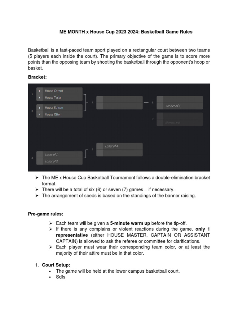 House Cup Basketball Game Rules | PDF | Indoor Sports | Athletic Sports