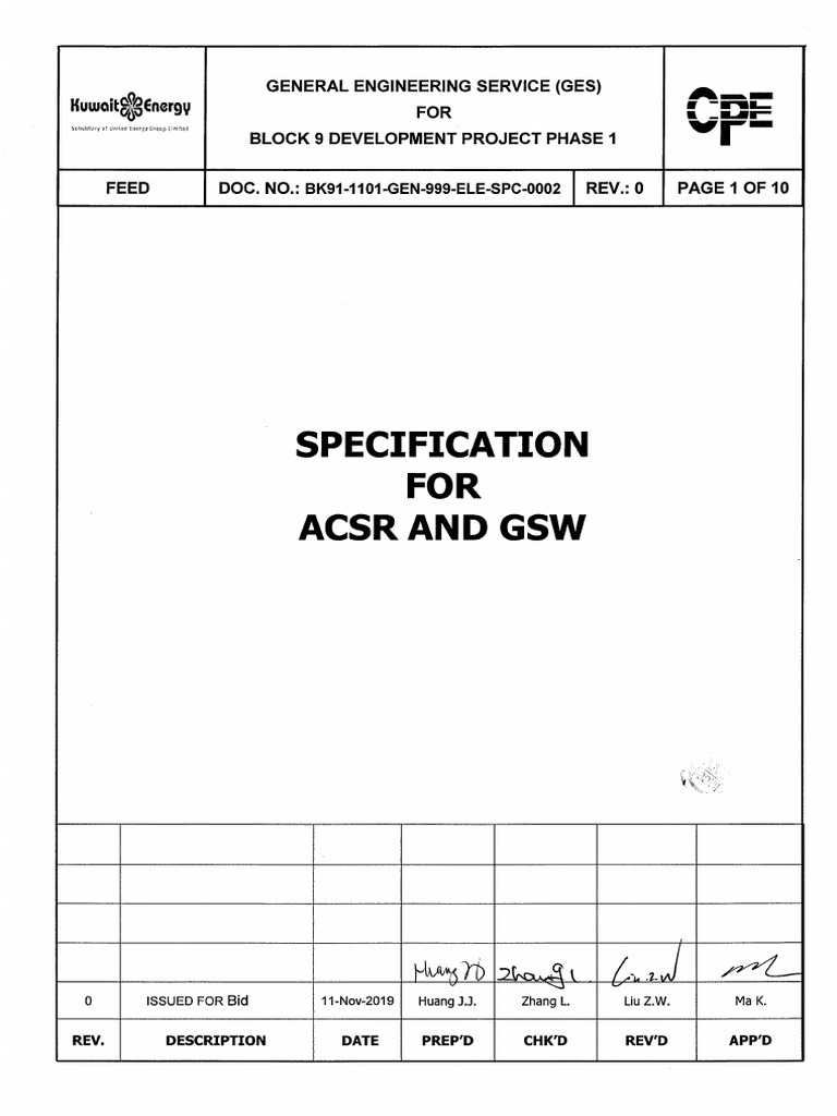 Specification For ACSR and GSW | PDF
