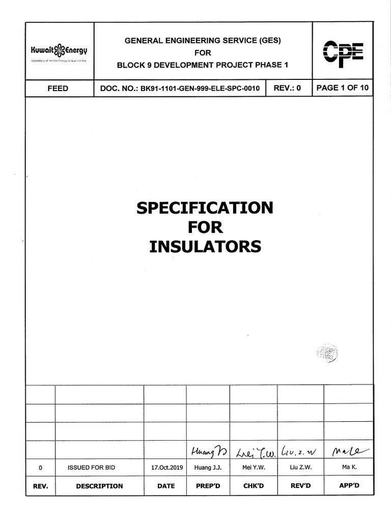 Specification For Insulators Pdf