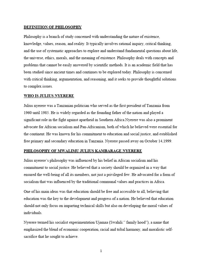 Definition of Philosophy | PDF | Julius Nyerere | Critical Thinking