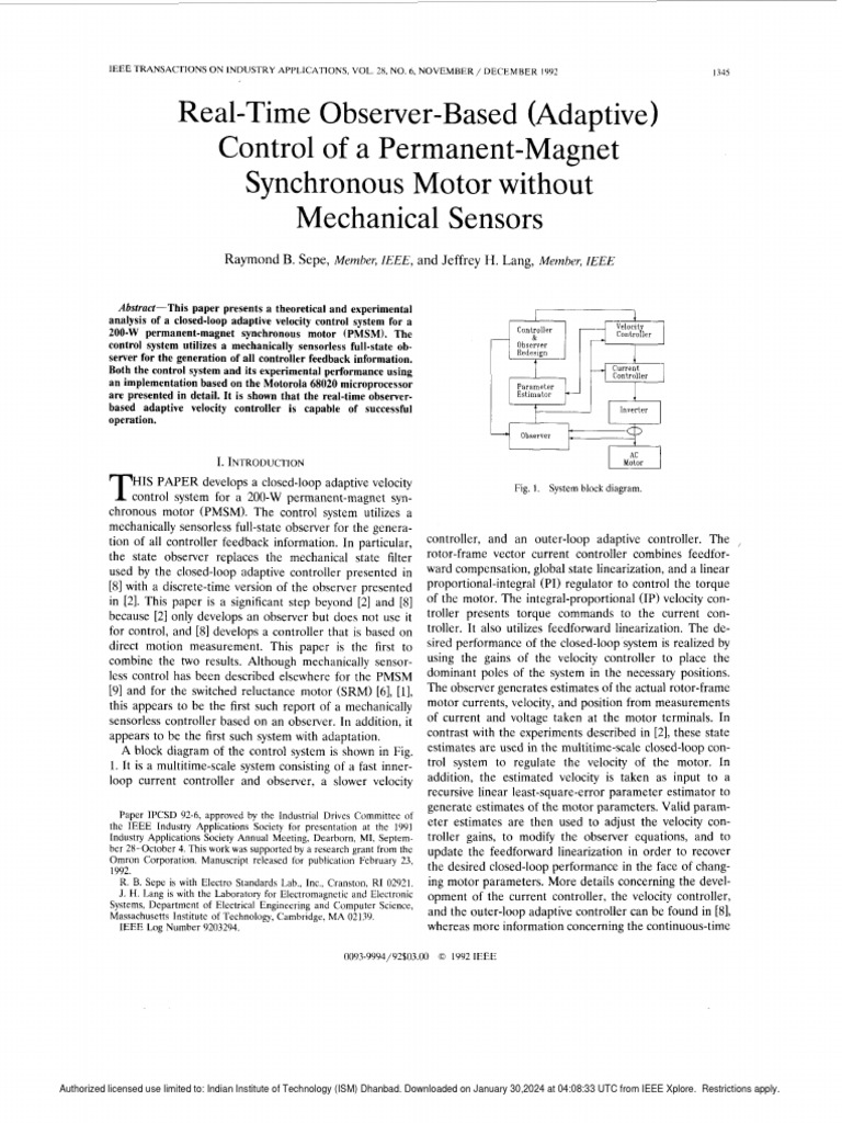 Real-Time Observer-Based - Adaptive - Control of A Permanent-Magnet Synchronous Motor Without ...