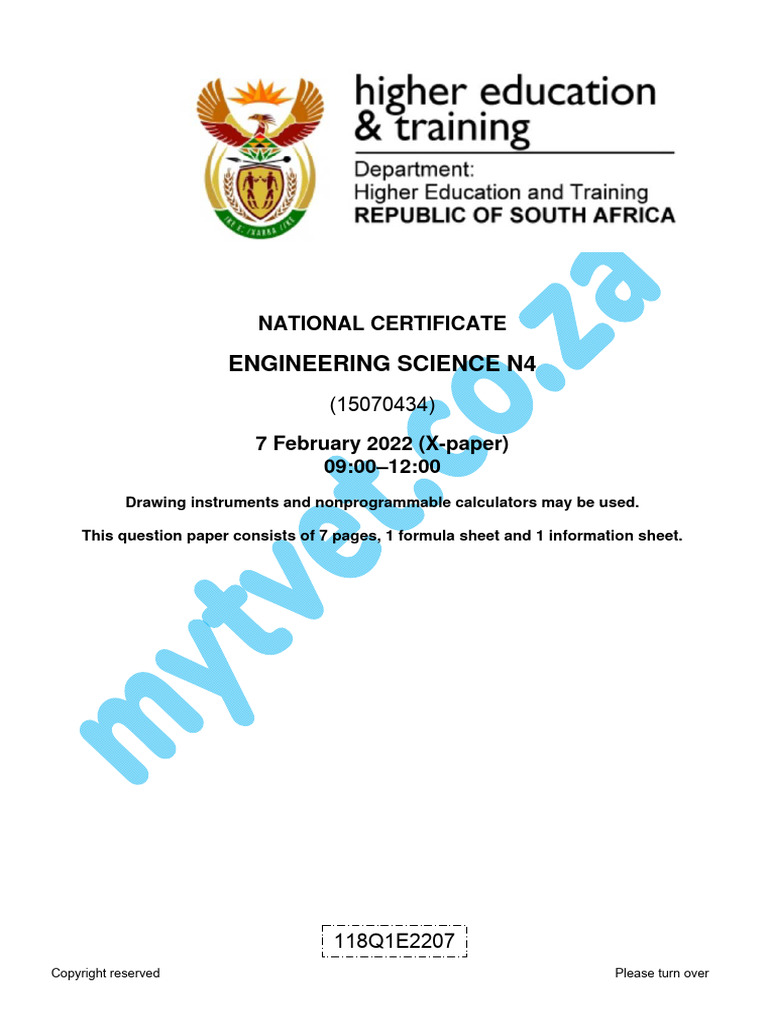 N4 Engineering Science February 2022 Question Paper | PDF ...