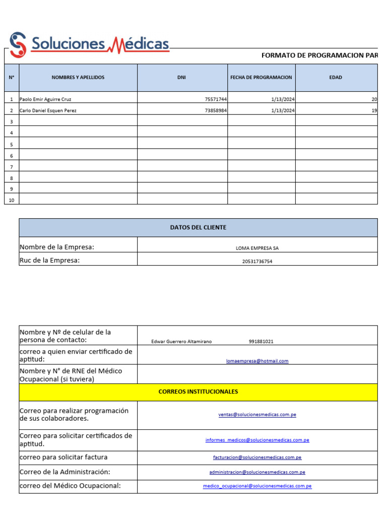 Formato de Programacion 2024 | PDF | Industrias de servicio | Empresas de servicios financieros