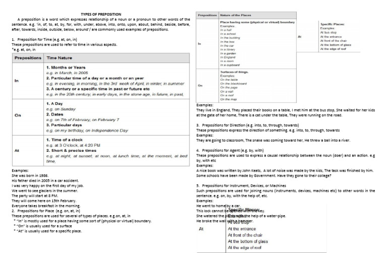 Preposition | PDF | Preposition And Postposition | Noun