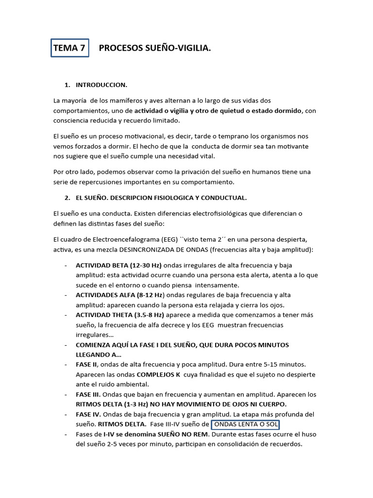 Tema 7 Procesos Sueño | PDF | Dormir | Movimiento rápido del ojo Sueño