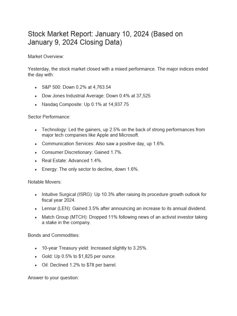 Stock Market Report | PDF | Stock Market | Investing