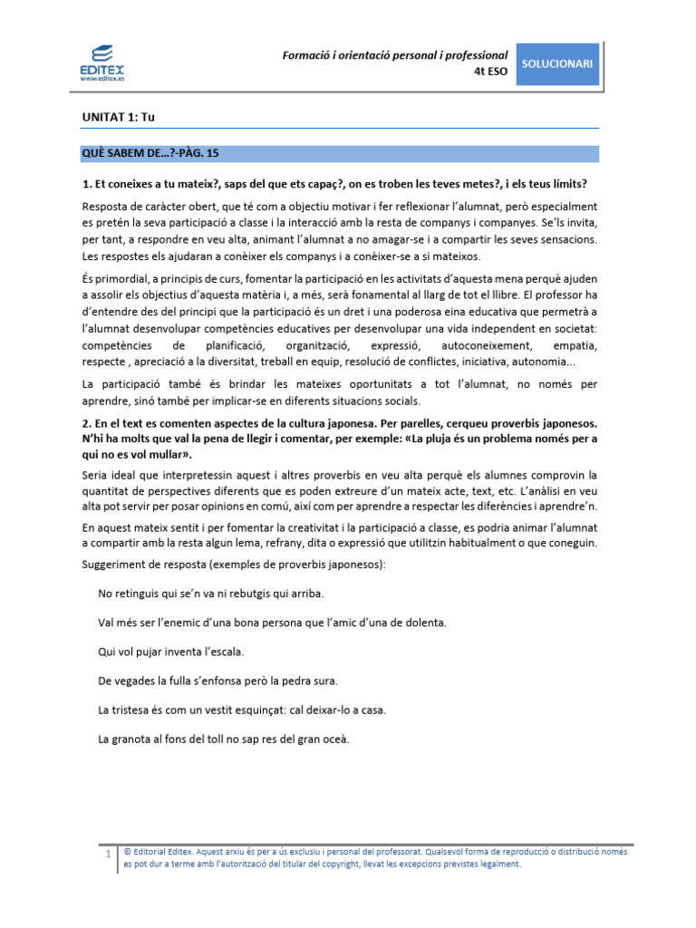 U01 Solucionari Fopp 4eso PDF | PDF