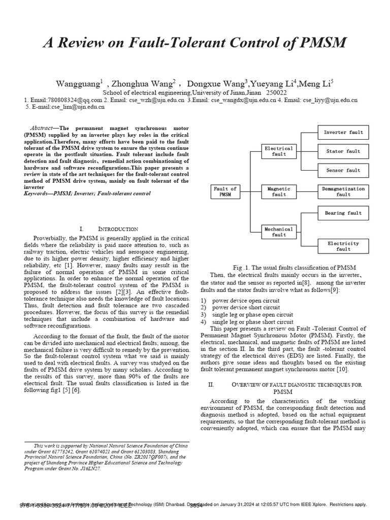 A Review On Fault-Tolerant Control of PMSM | PDF | Electric Motor ...