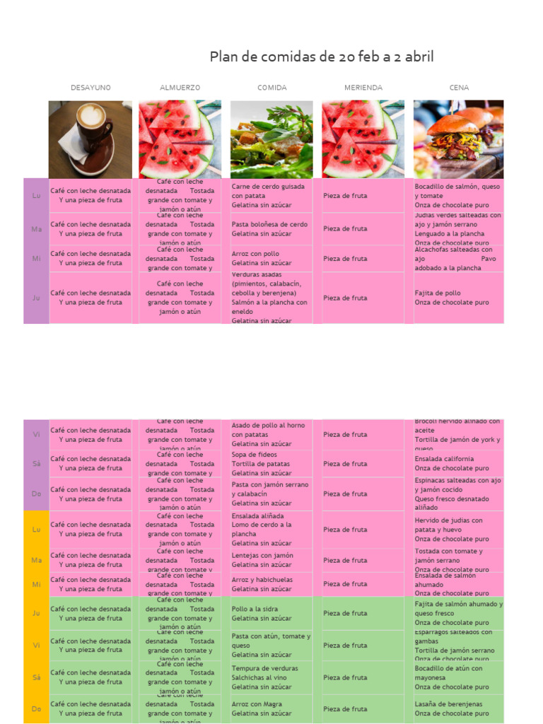 Plan Comidas 20feb Al 2 Abr | PDF | ensalada | Cocinando