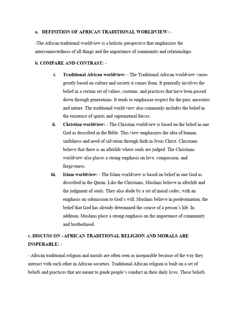 Definition of African Traditional Worldview | PDF | Morality | God