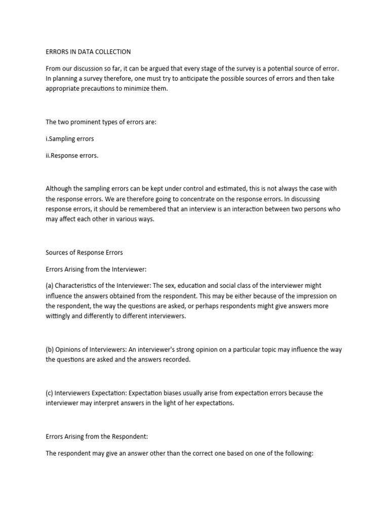 Errors in Data Collection | PDF | Survey Methodology | Cognition