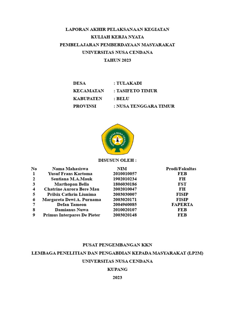 Laporan Akhir Pelaksanaan Kegiatan KKN | PDF
