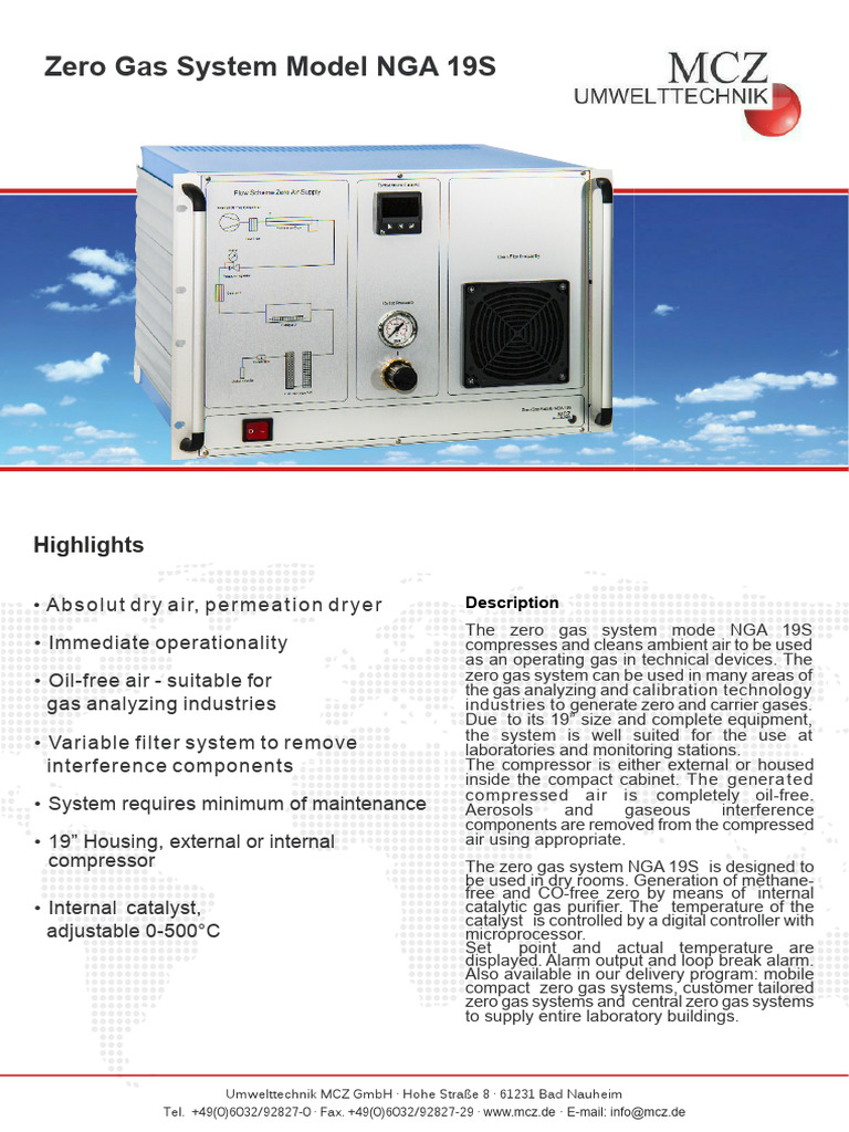 Zero Gas System NGA 19S Overview | PDF | Gases | Catalysis