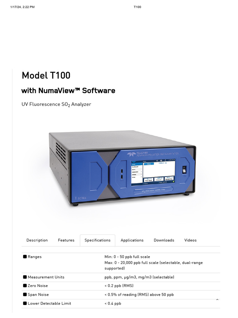 Teledyne API T100, Specifications | PDF | Chemistry | Mathematical Notation