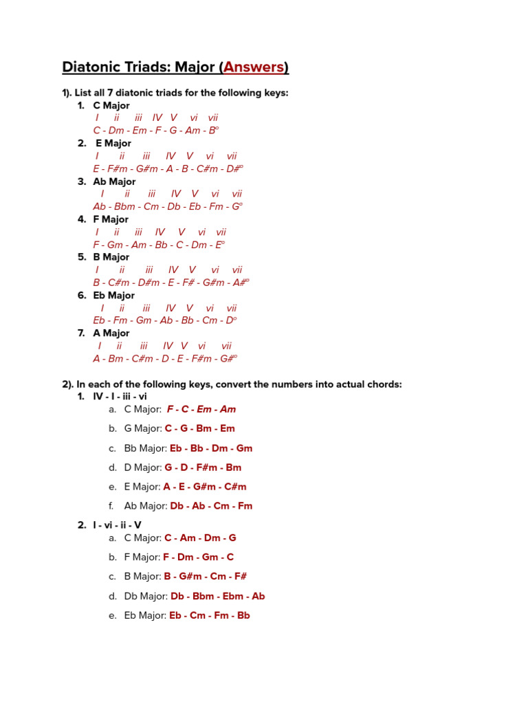 3.2 MWD - Diatonic Triads - Major (Answers) | PDF | Musical Keys | Melody