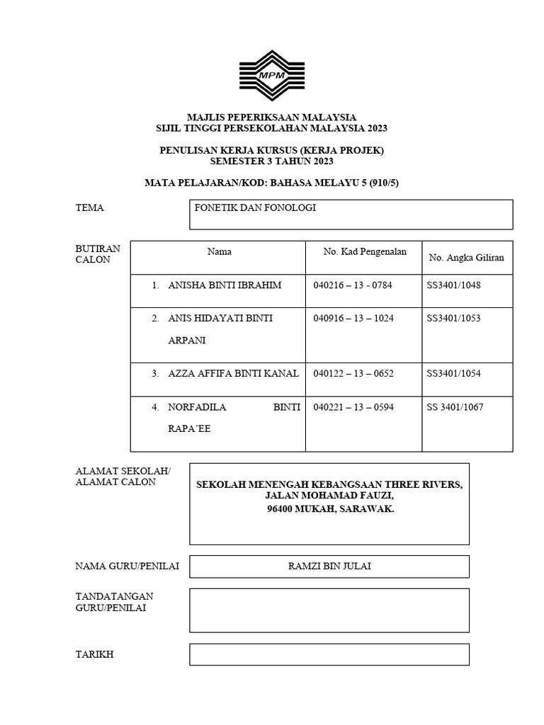 Kumpulan 1 Anisha Borang KK BM 2023 | PDF