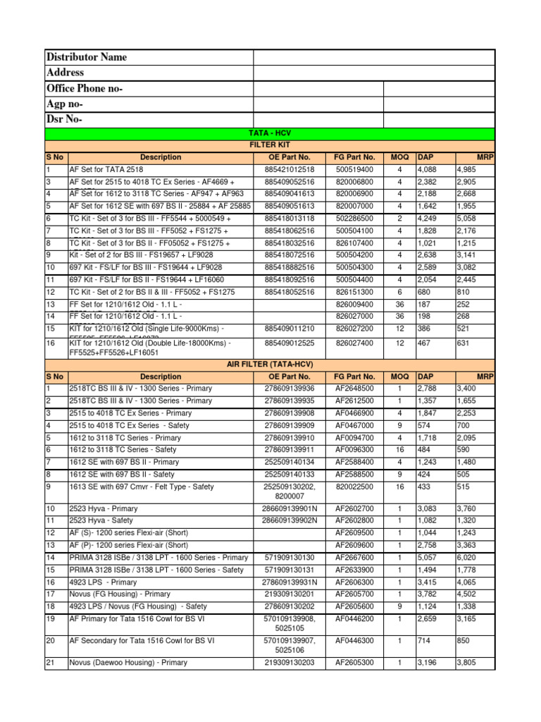 Fleetguard Filters Price List 2024 | PDF | Technology & Engineering