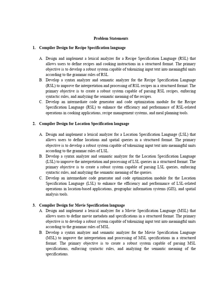 Final CD Problem Statements | PDF | Compiler | Json
