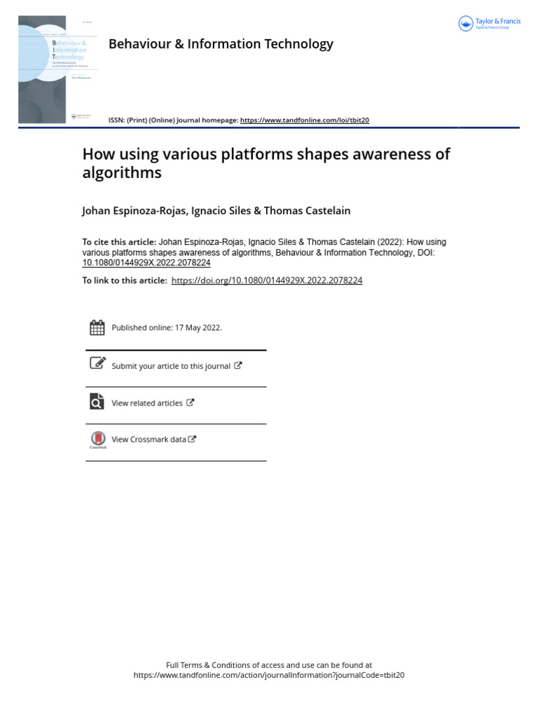 How Using Various Platforms Shapes Awareness of Algorithms | PDF | Affect (Psychology ...