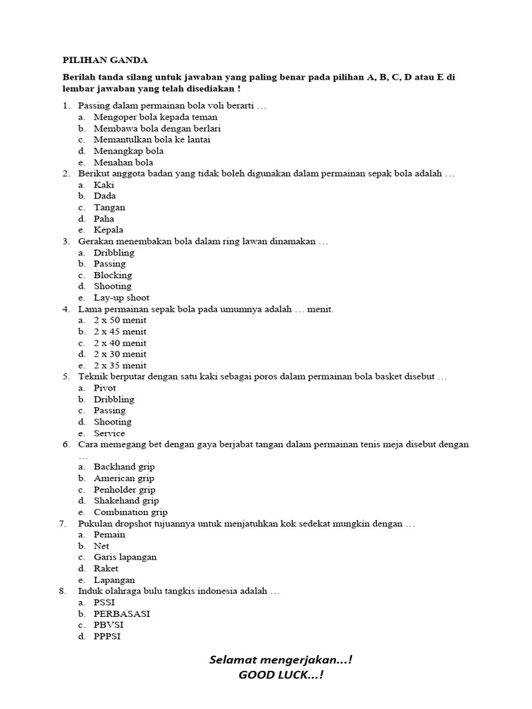Naskah Soal PJOK 11 PTS Genap 2023-2024 | PDF | Olahraga & Rekreasi | Griya & Taman