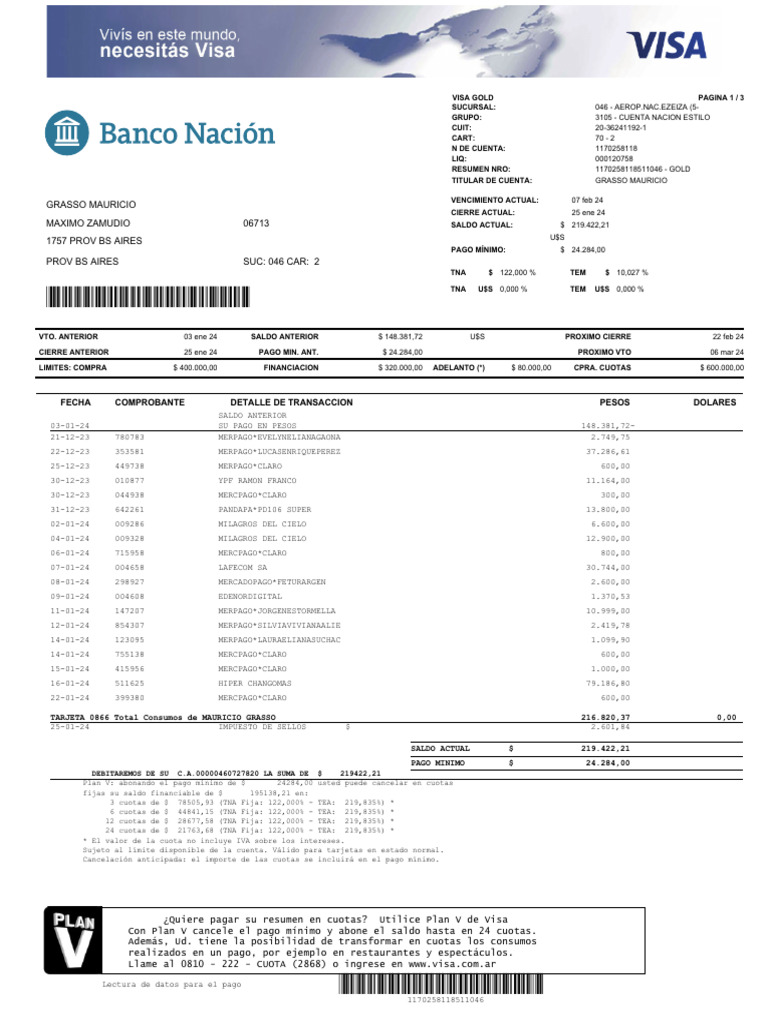 Resumen 20240127 | PDF | Tarjeta de crédito | Tarjeta de débito