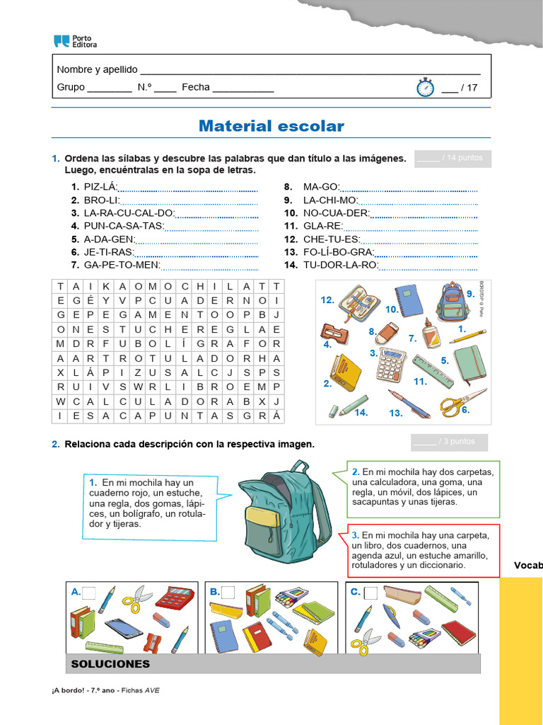Bord7 Fichas Ave Vocab 10 Material Escolar | PDF