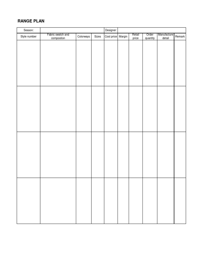 Fashion Range Plan Template | PDF