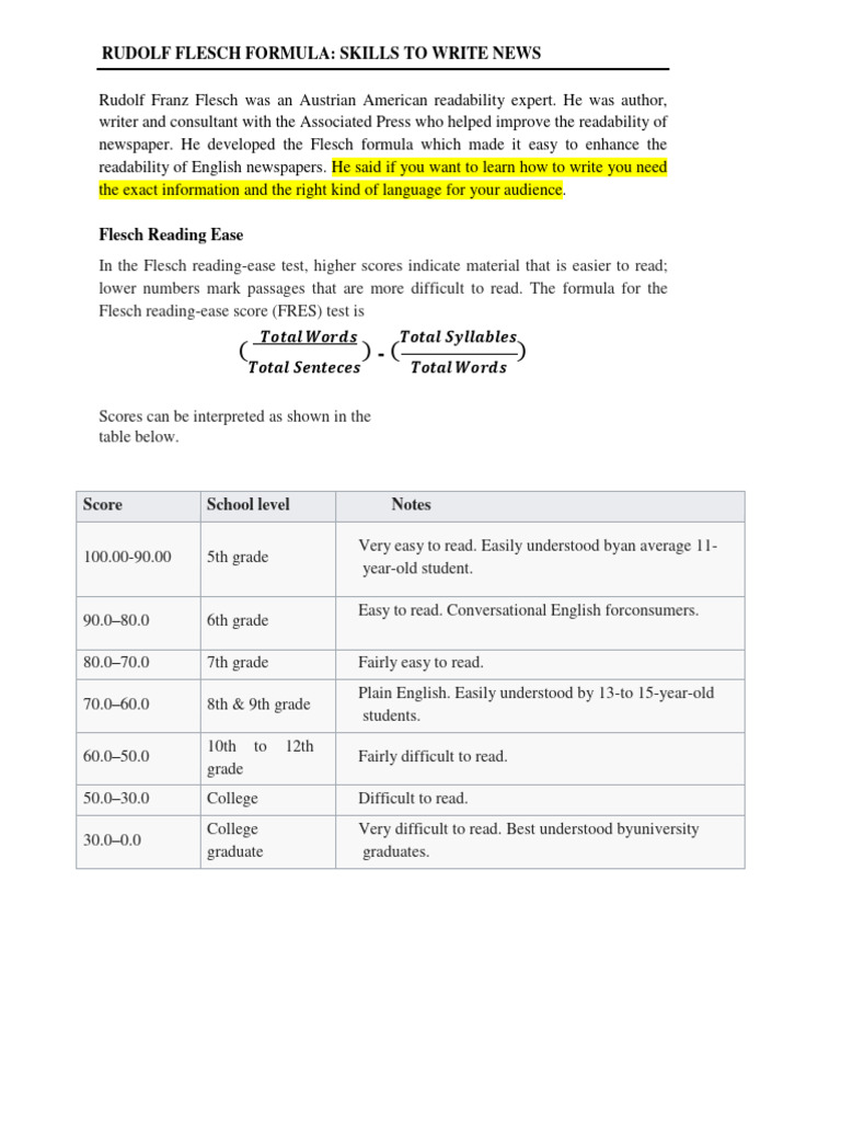 Flesch Readability Formula Explained | PDF