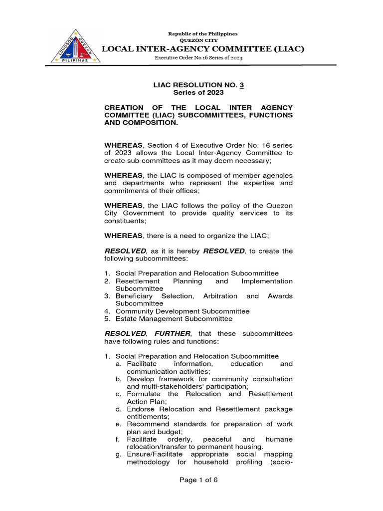 Quezon City LIAC Subcommittees Formed | PDF | Metro Manila | Government