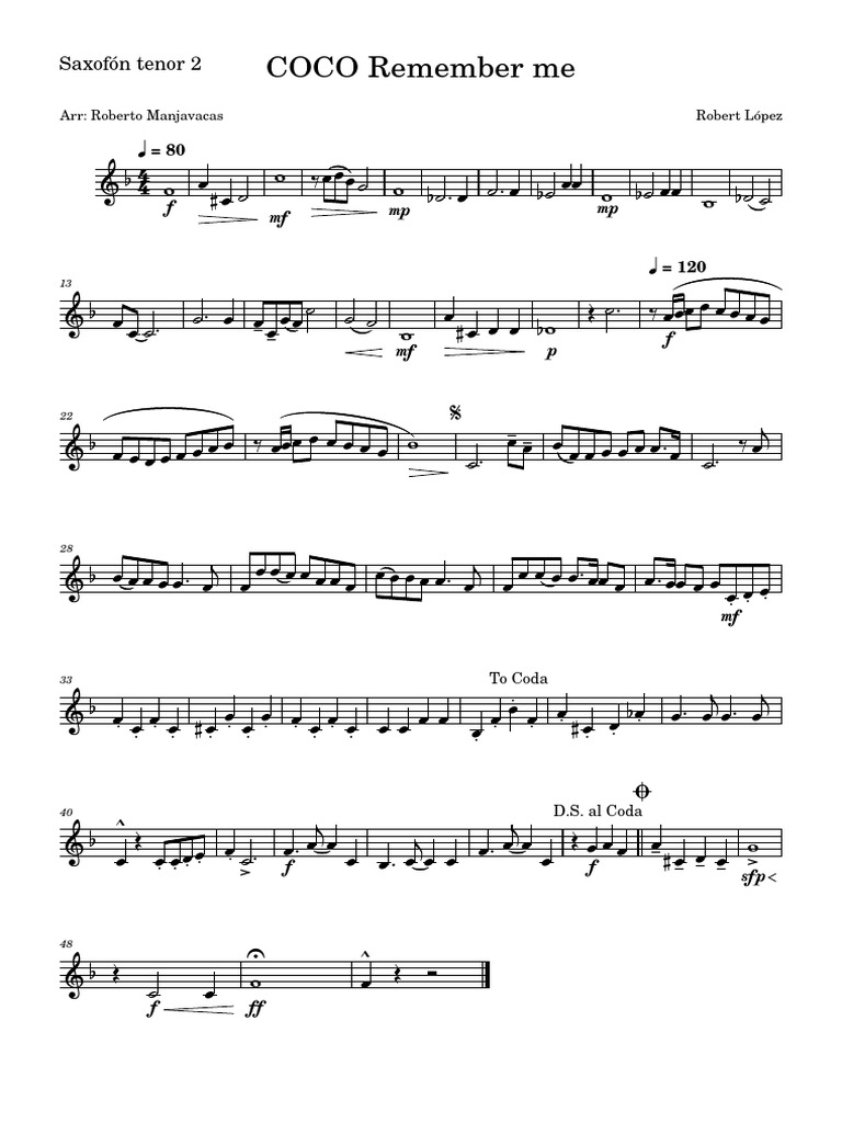 COCO - Remember - Me Escuela Mota-Saxofón Tenor 2 | PDF