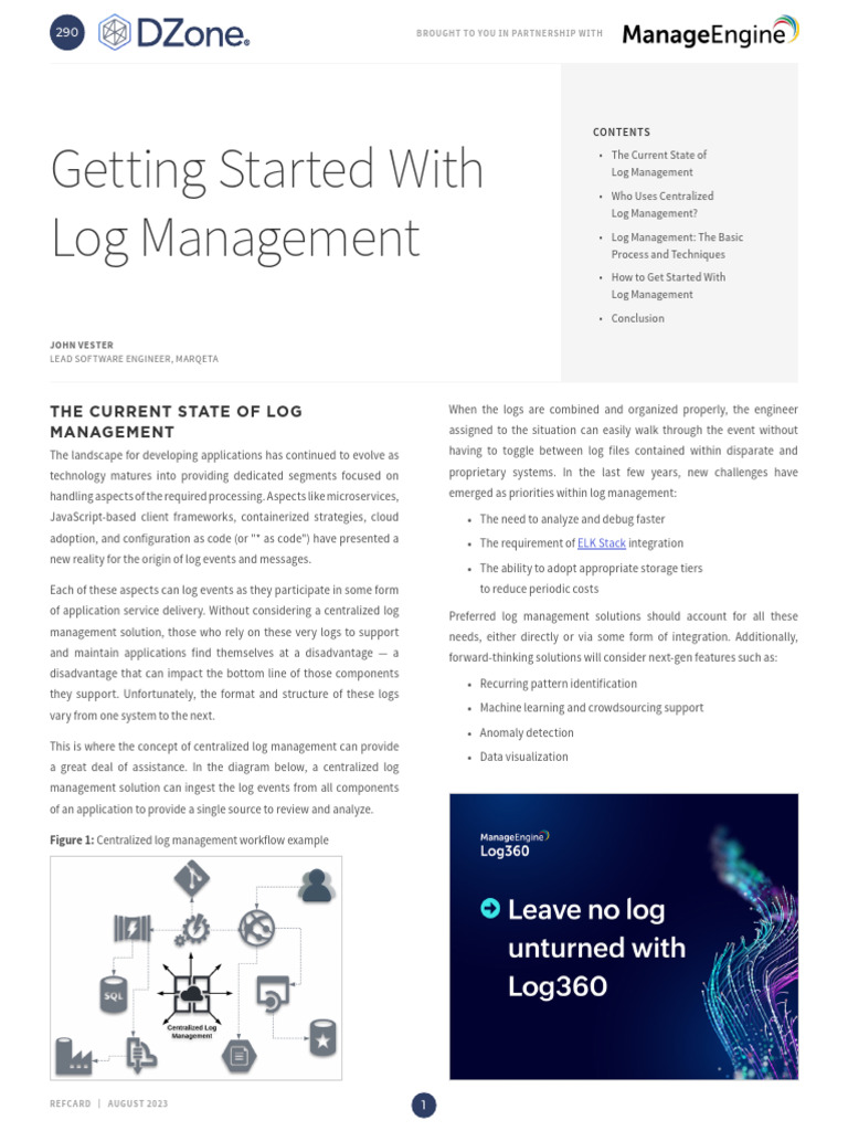 Sponsored DZ Refcard 290 Getting Started Log MGMT | PDF | Information | Information Technology