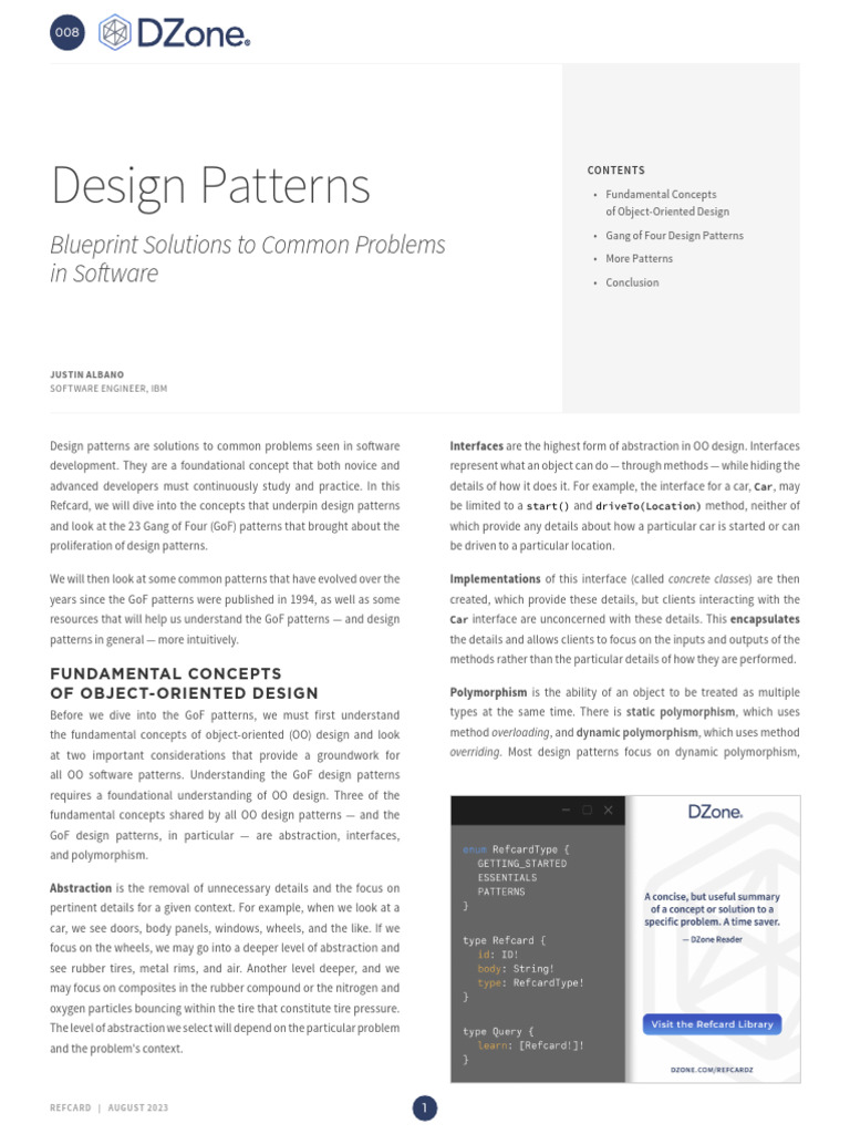 House DZ Refcard 008 Design Patterns 2023 | PDF | Class (Computer Programming) | Method ...