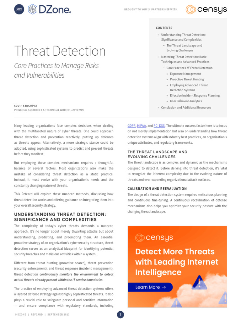 Sponsored DZ Refcard 389 Threat Detection 2023 | PDF | Security | Computer Security