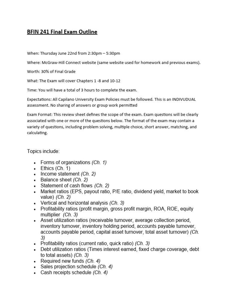 BFIN 241 Final Exam Outline | Download Free PDF | Cost Of Capital ...