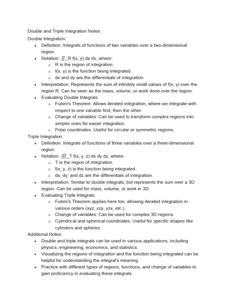 Double and Triple Integration Notes | PDF | Integral | Geometry
