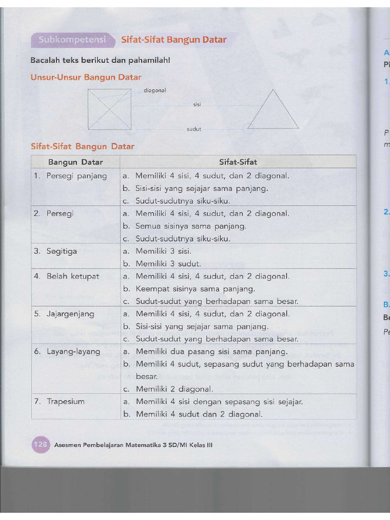 Lat Soal AKM Sifat Bangun Datar Kelas 3 | PDF