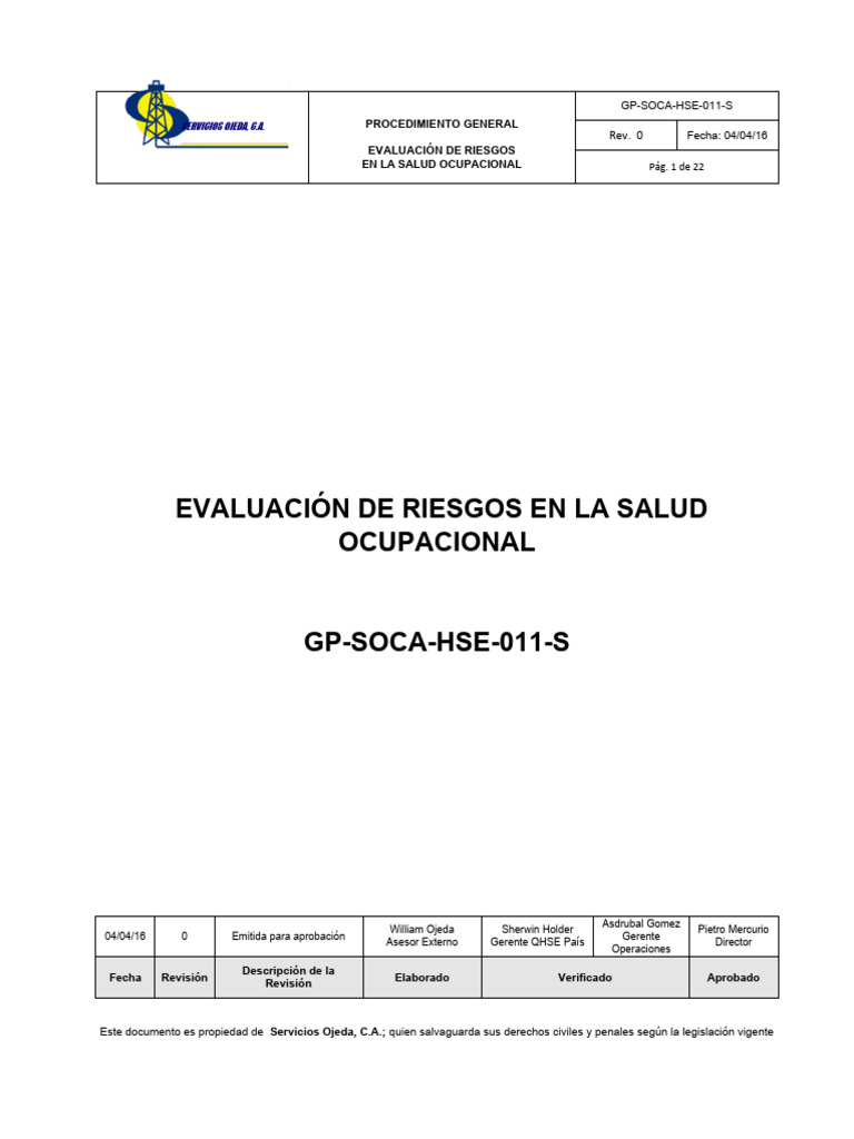 GP-SOCA-HSE-011-S Evaluación de Riesgos en La Salud Ocup Rev 0 040416 ...