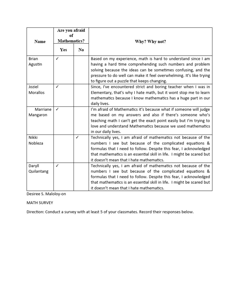 Maloloy On Desiree MATH SURVEY | PDF