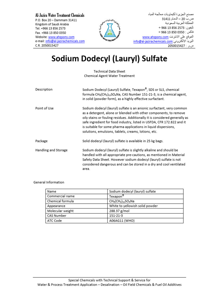 Sodium Dodecyl Sulfate Overview | PDF | Chemical Substances | Chemistry