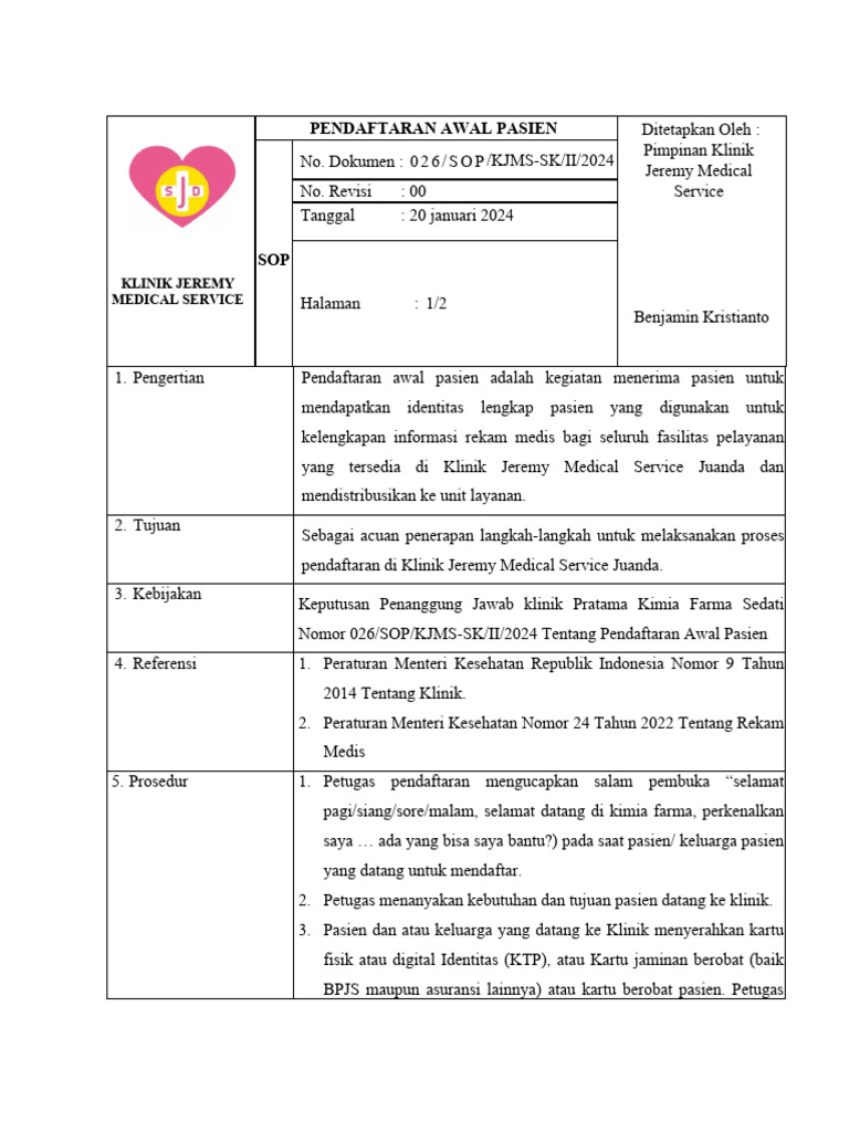 Sop Pendaftaran Pasien Pdf