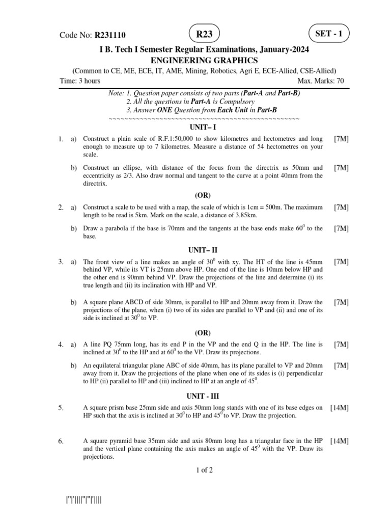 Code No: R231110: (Common To CE, ME, ECE, IT, AME, Mining, Robotics, Agri E, ECE-Allied, CSE ...