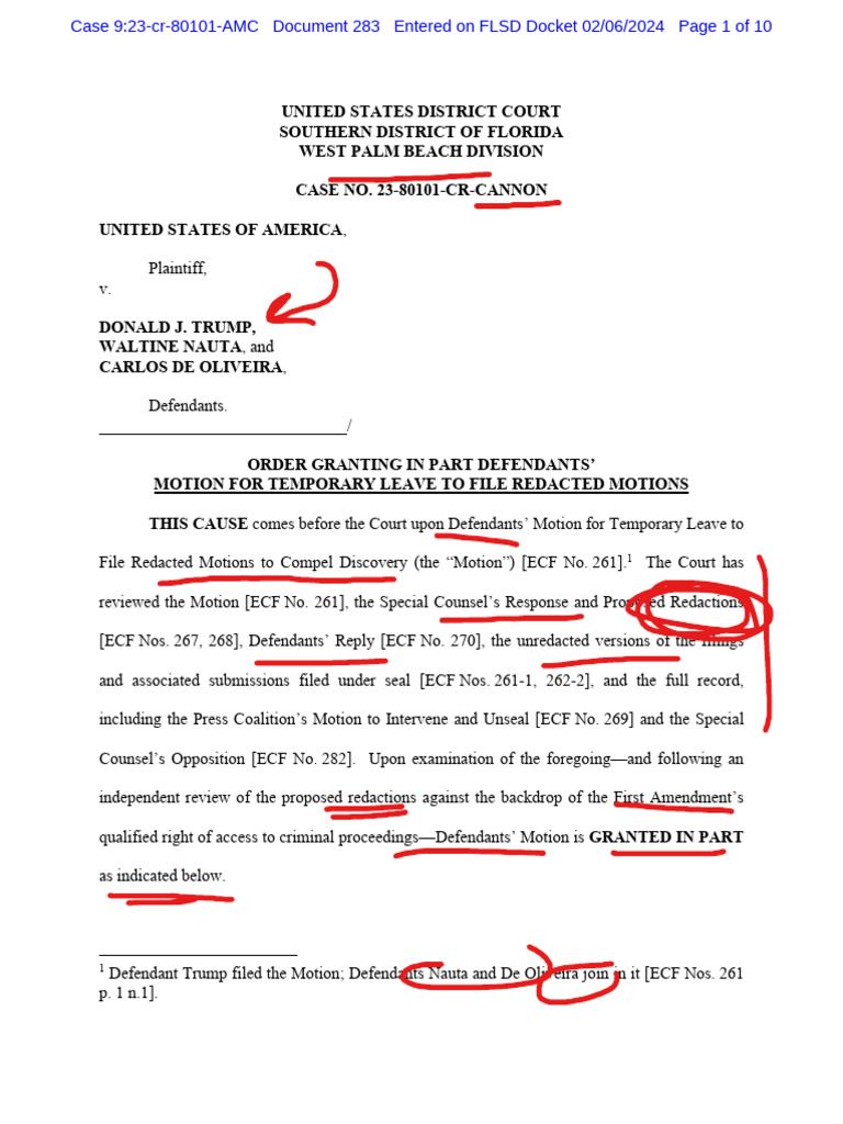 Trump Wins Cannon Unsealing Motion Florida | PDF | Discovery (Law ...