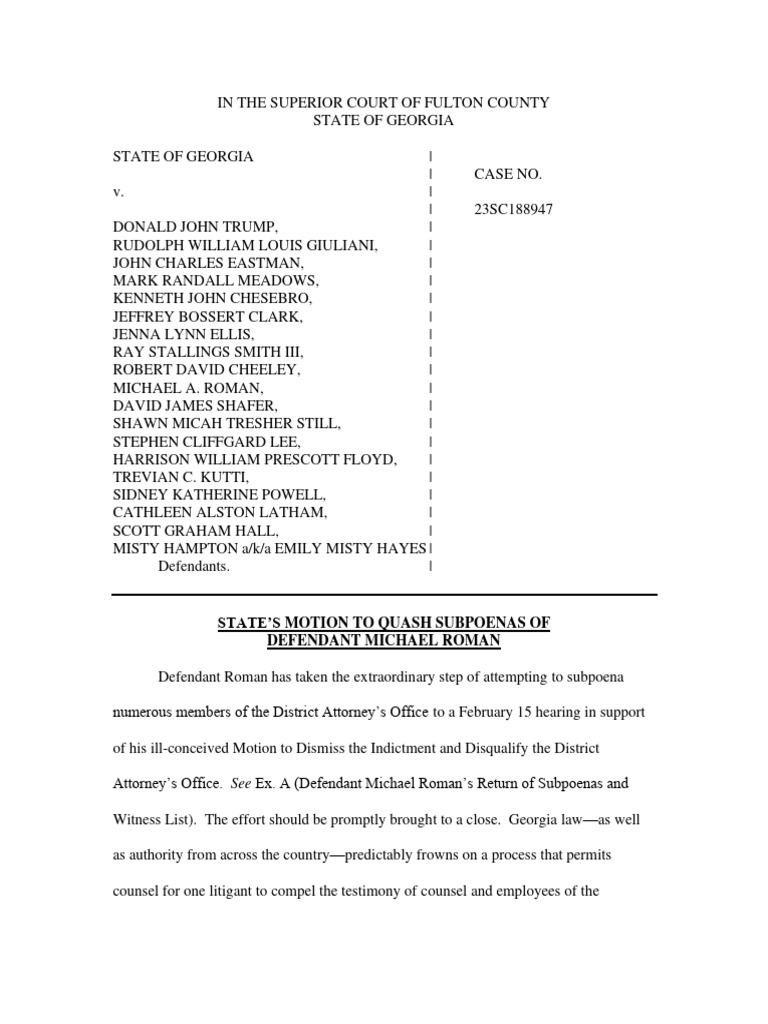 Fani Willis Motion To Quash Subpoenas | PDF | Judiciaries | Justice