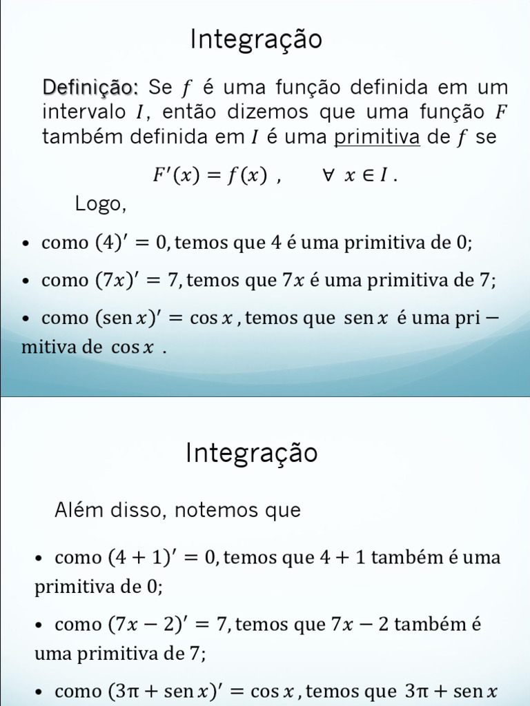 Primitivas e Integrais Indefinidas | PDF | Integrante | Derivado