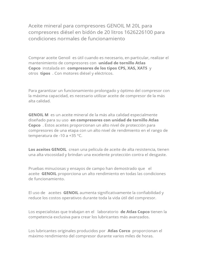 Aceite GENOIL M para Compresores 20L | PDF | Negocios | Hogar ...