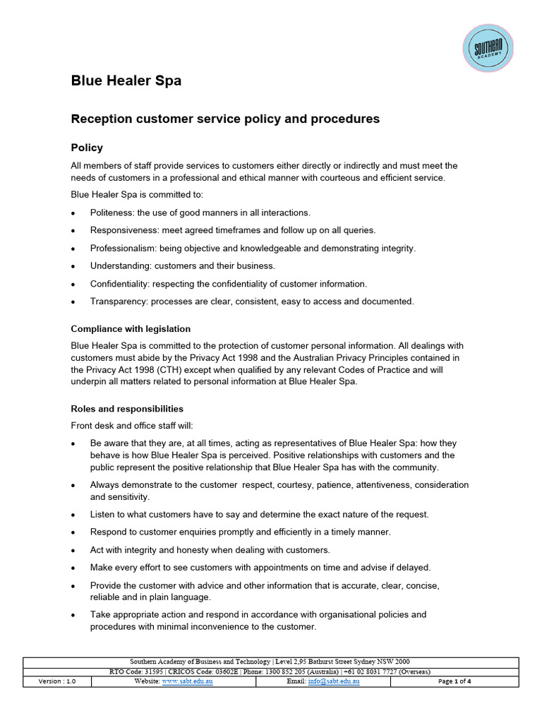 Reception Policy and Procedure Sazan | PDF | Privacy | Telephone