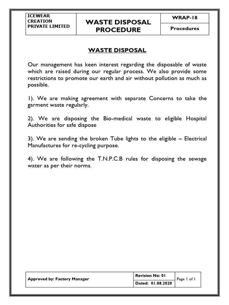 WRAP 18 Waste Disposal Procedure | PDF