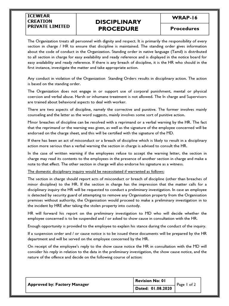 WRAP 16 Disciplinary Procedure | PDF | Inquiry | Trials