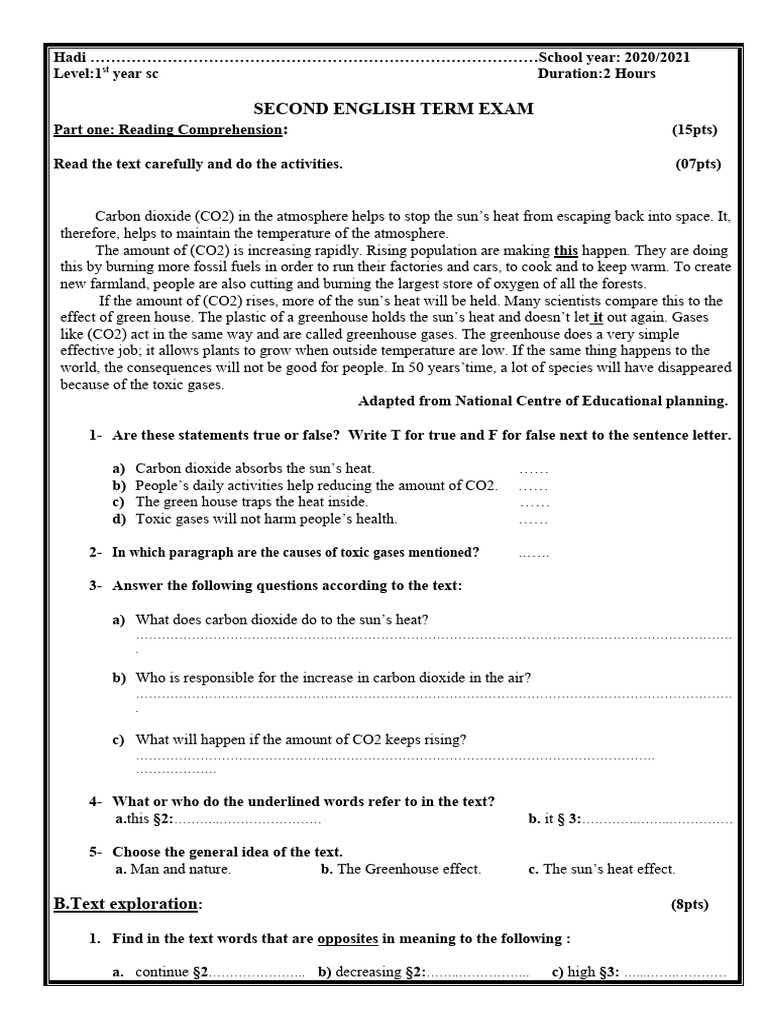 Second Term Exam 1alp 2O14.2015 | PDF | Greenhouse Effect | Carbon Dioxide